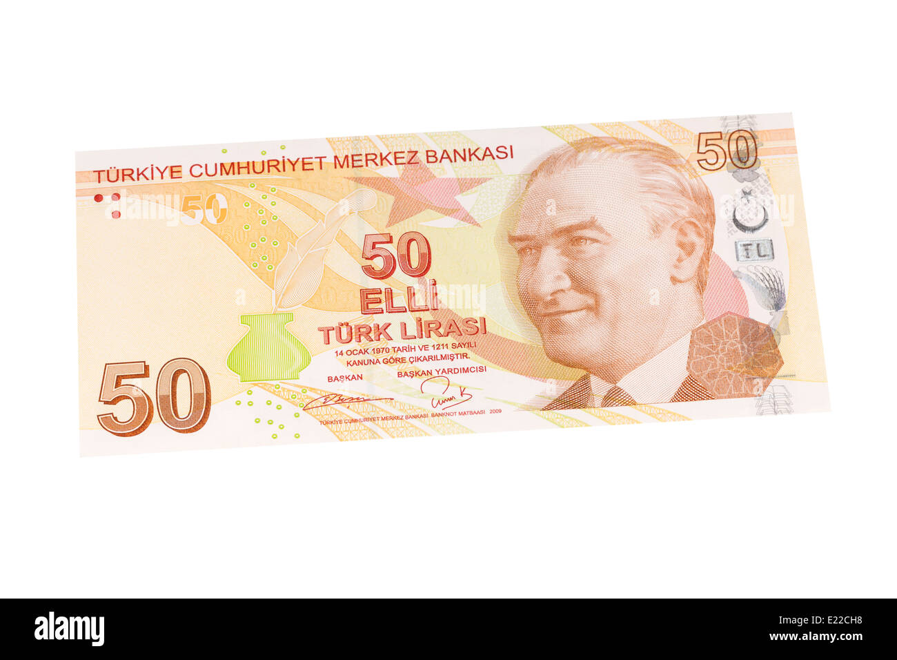 Turkish fifty lira banknote on a white background Stock Photo - Alamy