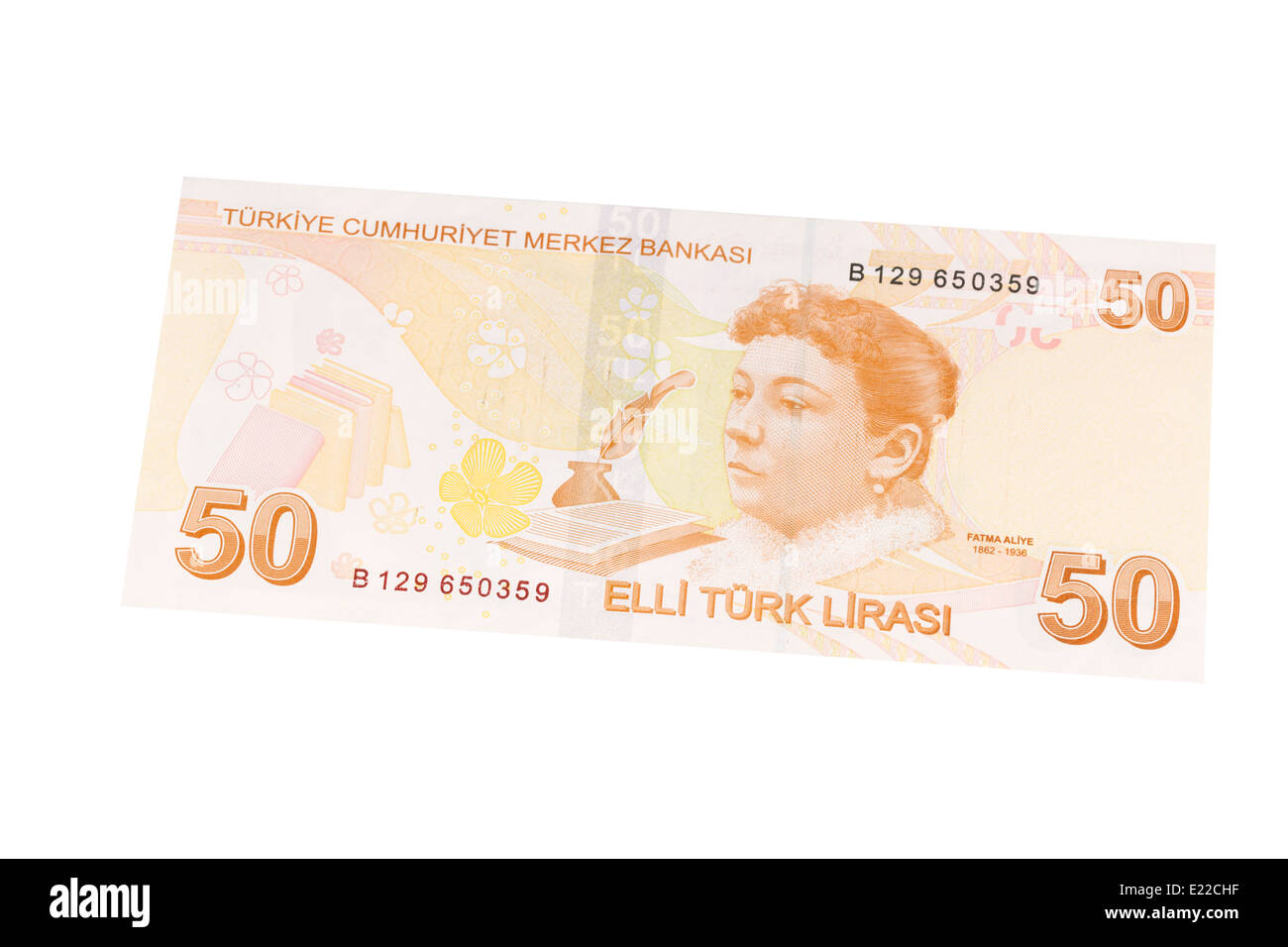 Turkish fifty lira banknote on a white background Stock Photo - Alamy