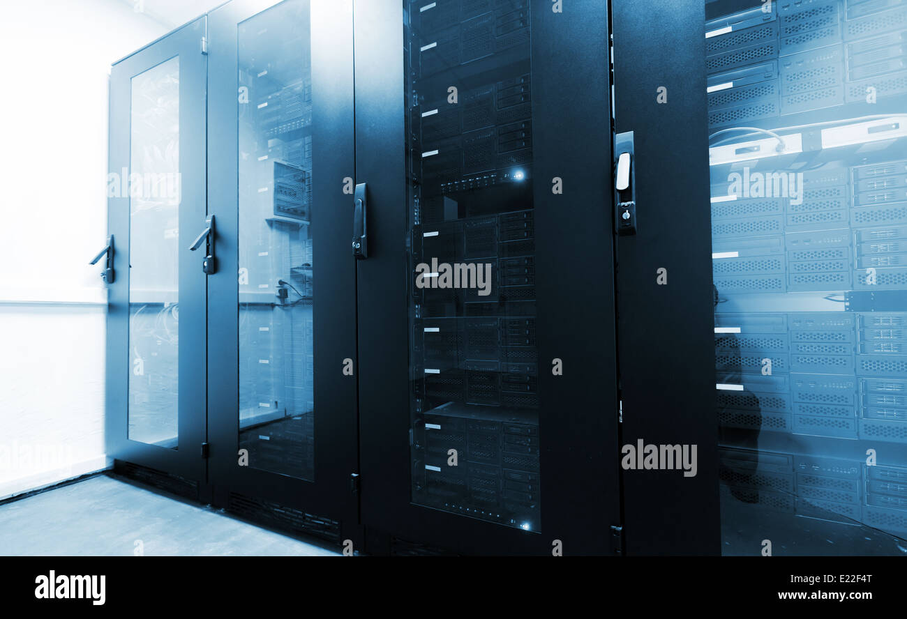 Modern server room interior with black computer cabinets Stock Photo ...