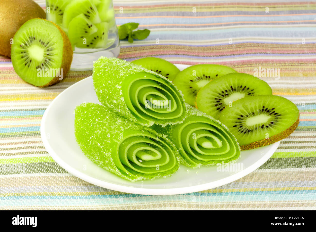 green candy fruit with kiwi on a plate Stock Photo - Alamy