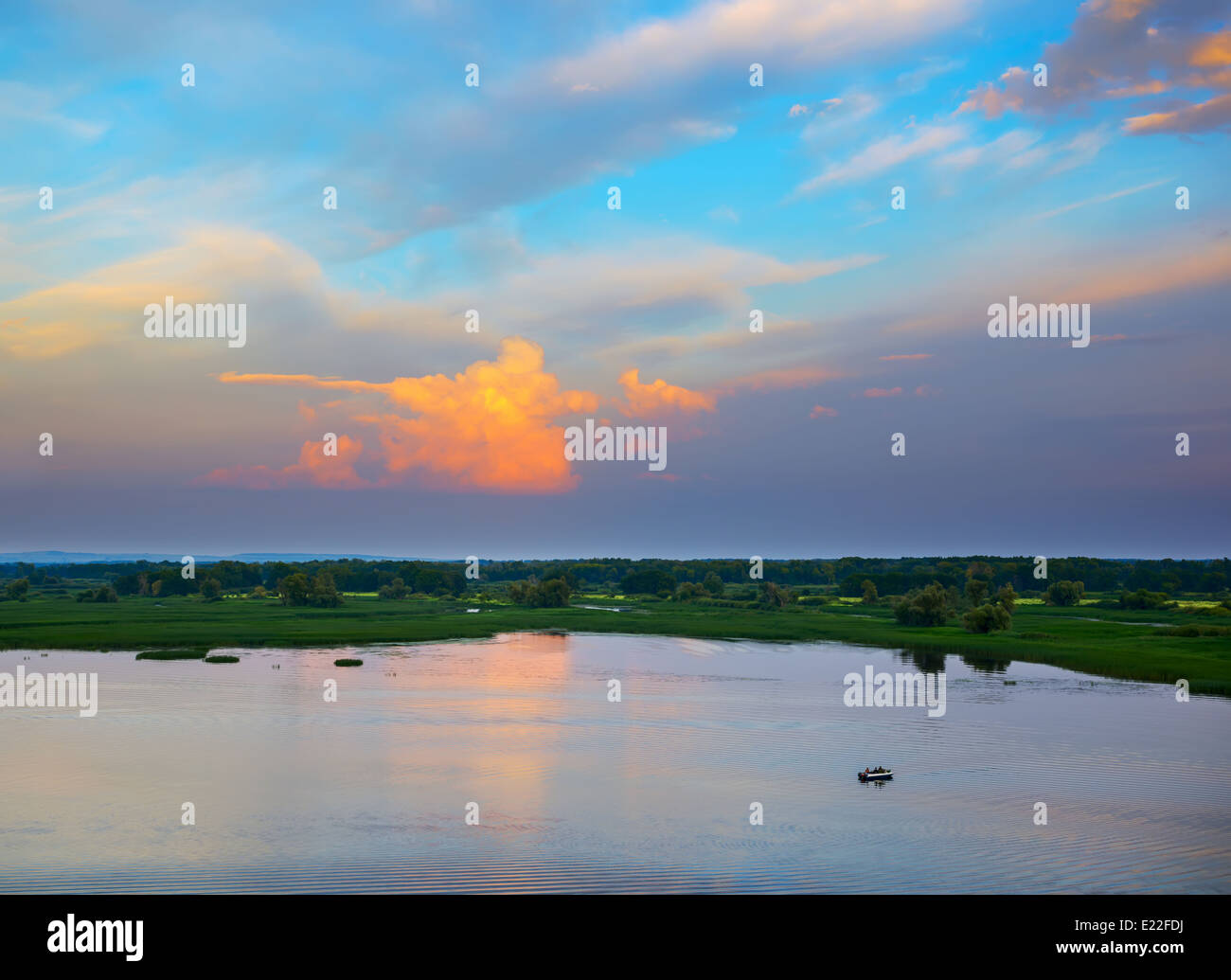 European Summer Landscape with River Stock Photo - Alamy