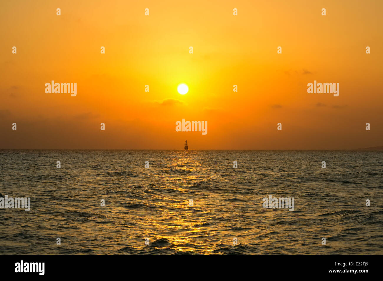 solar a path in the Mediterranean Sea with silhouette of the ancient ...