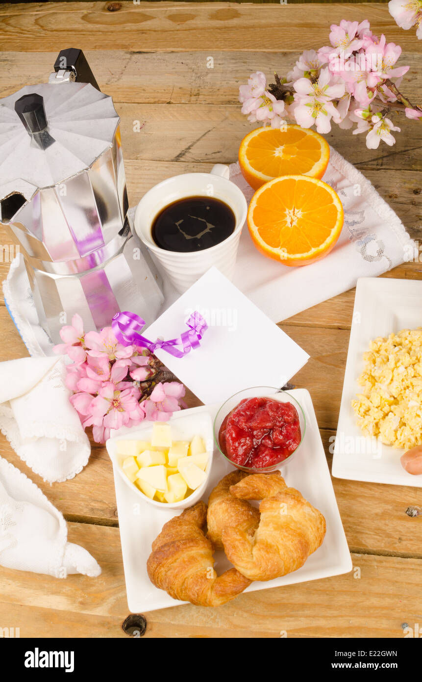 A breakfast table with a variation of ingredients Stock Photo - Alamy