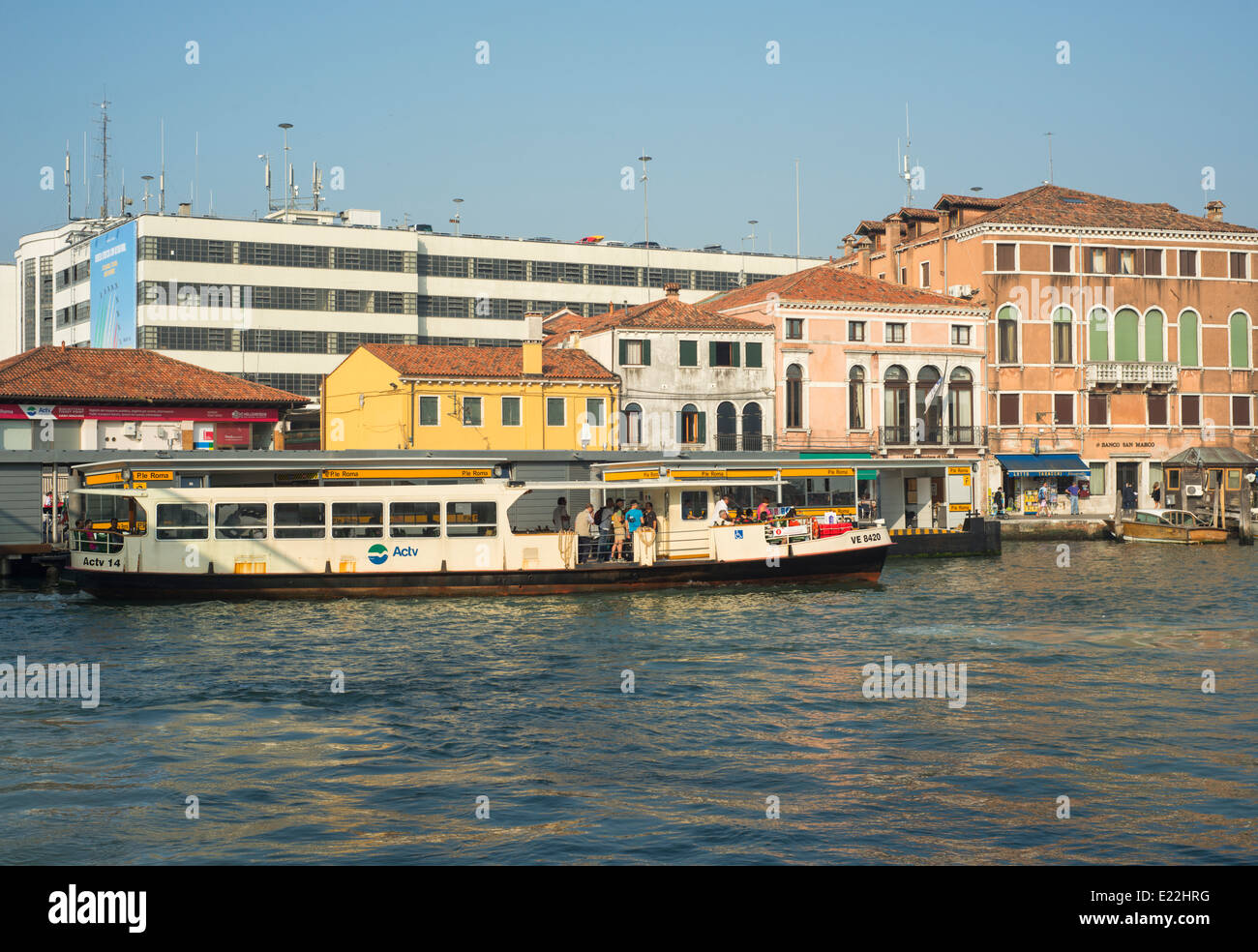 Vaporetto, or water bus, at Piazzale Roma in Venice, Italy Stock Photo ...