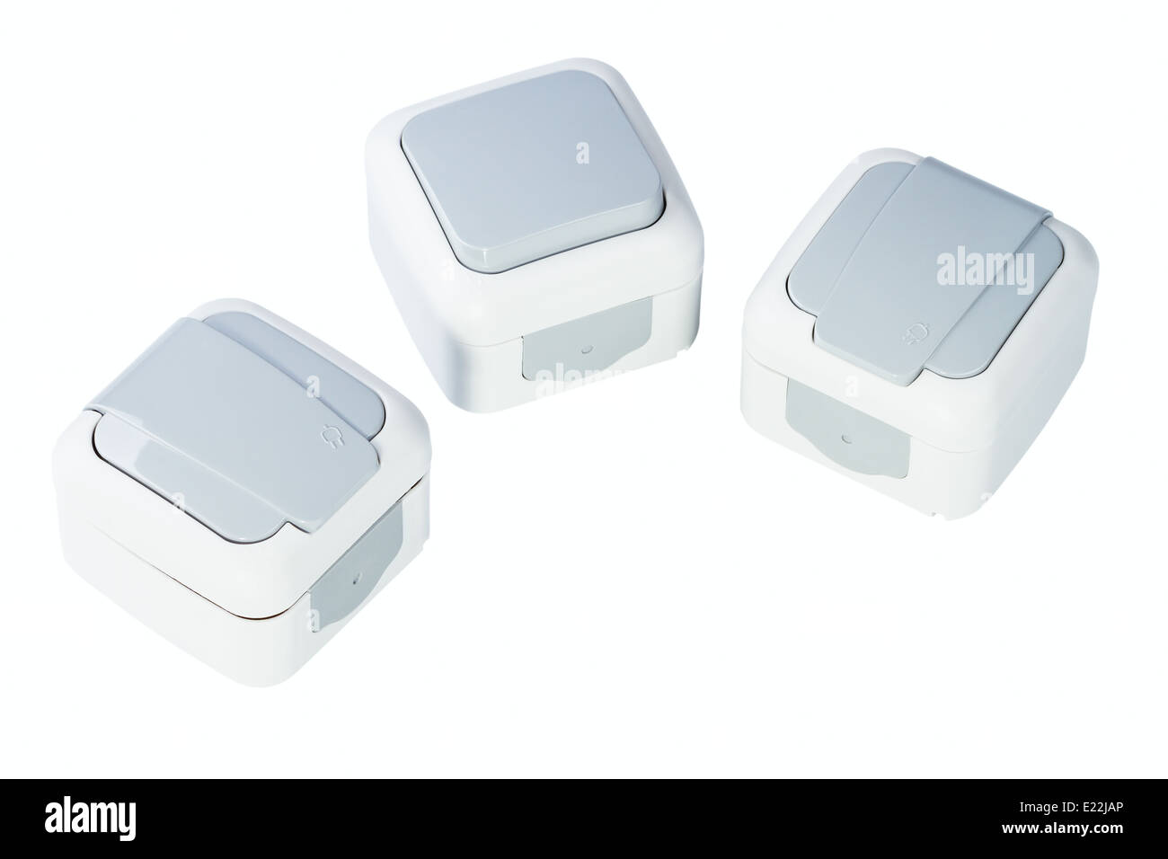 electric sockets and light socket switch isolated on white background ...