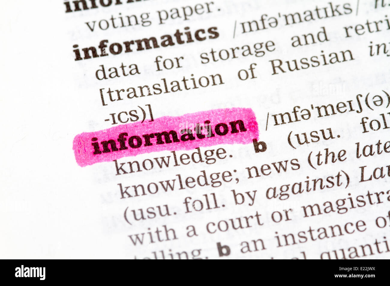 Information Dictionary Definition single word with soft focus Stock ...