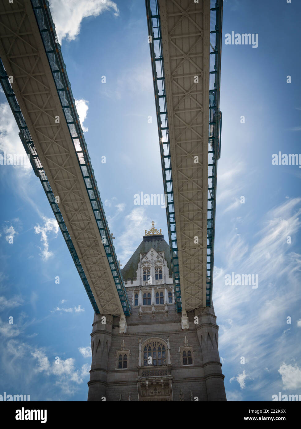 Tower Bridge London England wide angle taken from bridge looking up at ...