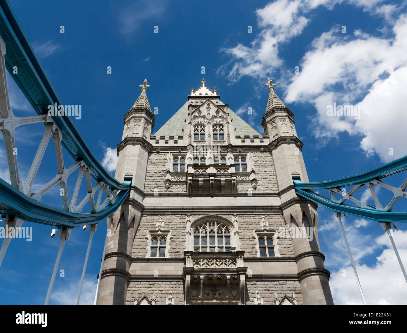 Tower Bridge London England wide angle taken from bridge looking up at ...