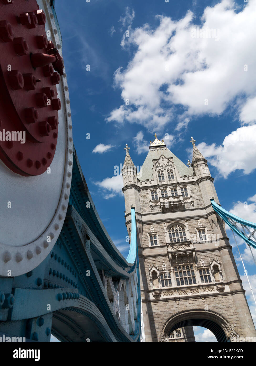 Tower Bridge London England wide angle taken from bridge looking up at ...