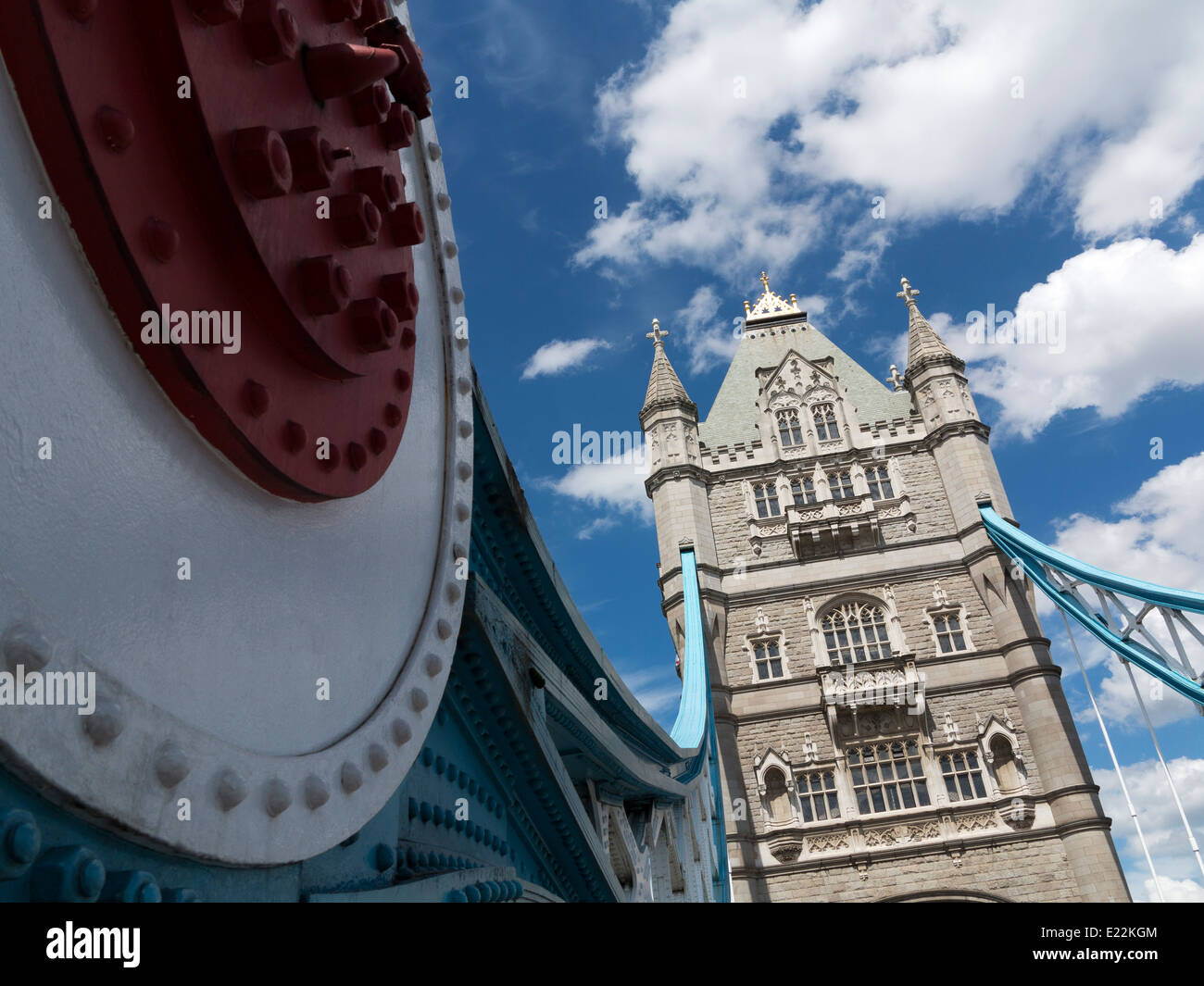 Tower Bridge London England wide angle taken from bridge looking up at ...