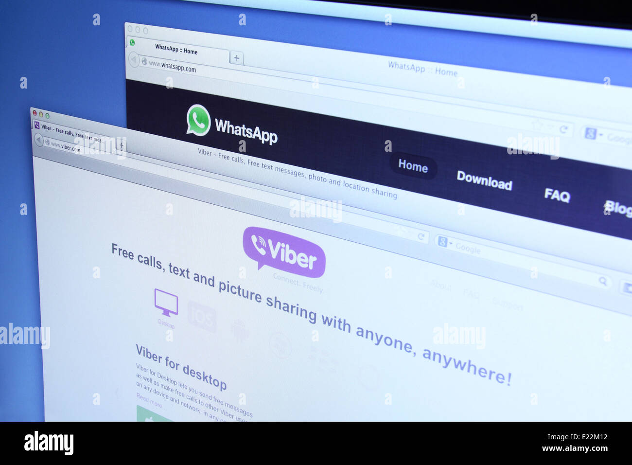 Photo of WhatsApp and Viber on a monitor screen. They are famous ...