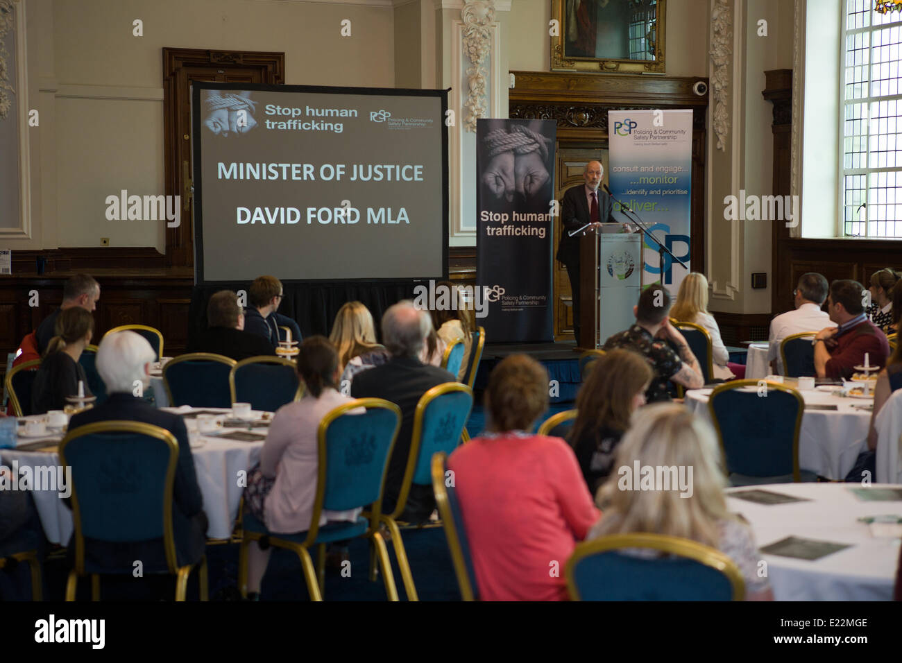Belfast UK, 13th June 2014. Justice Minister, David Ford raising ...
