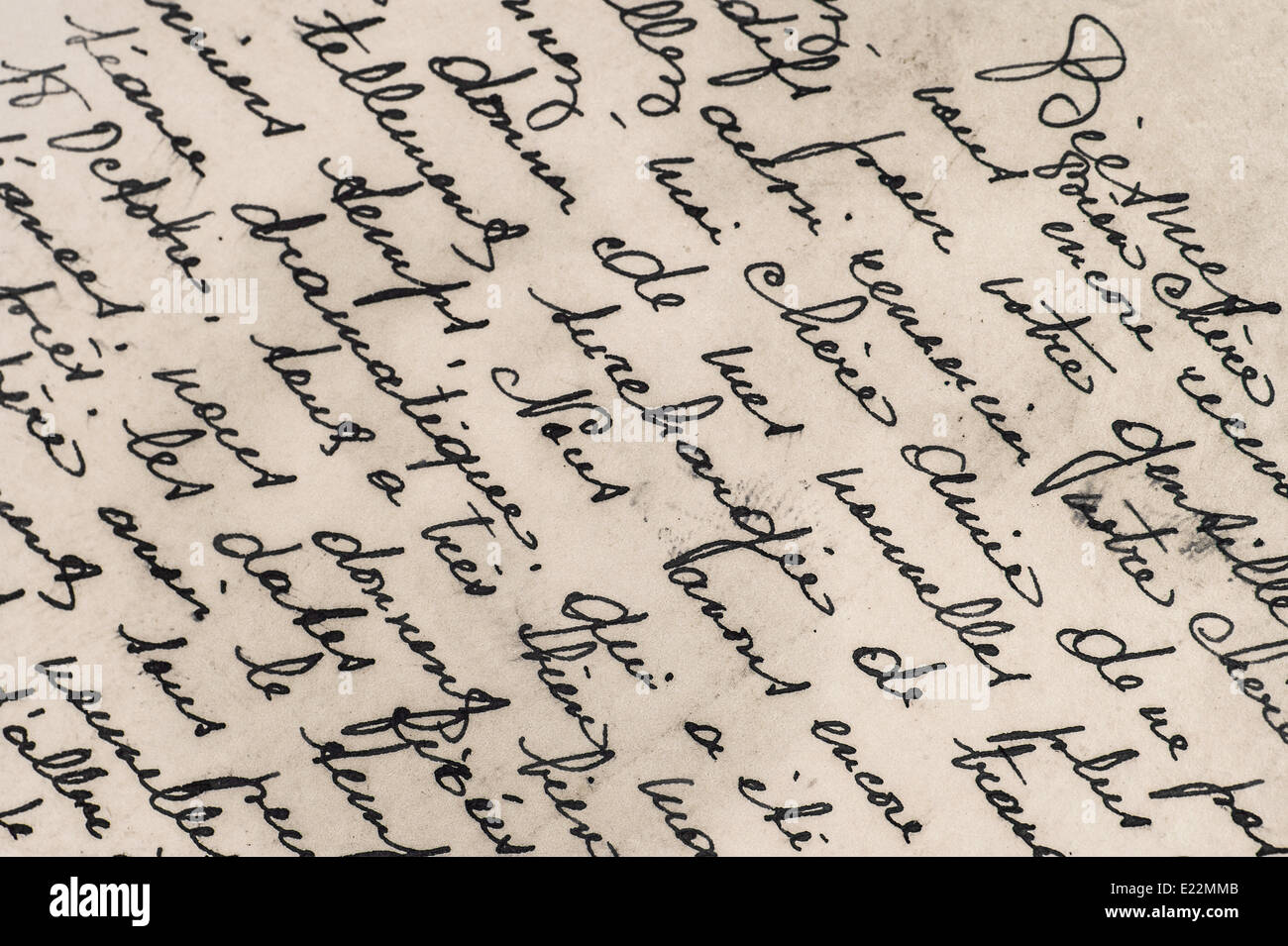 old letter with handwritten french text from ca. 1925. grunge vintage ...