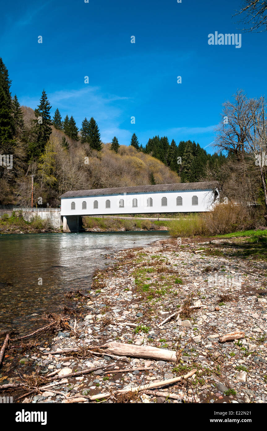 A view of the Goodpasture covered bridge in Vida, Oregon, near ...