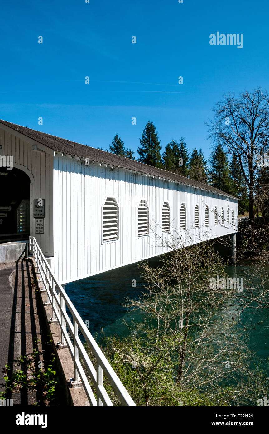 A view of the Goodpasture covered bridge in Vida, Oregon, near ...