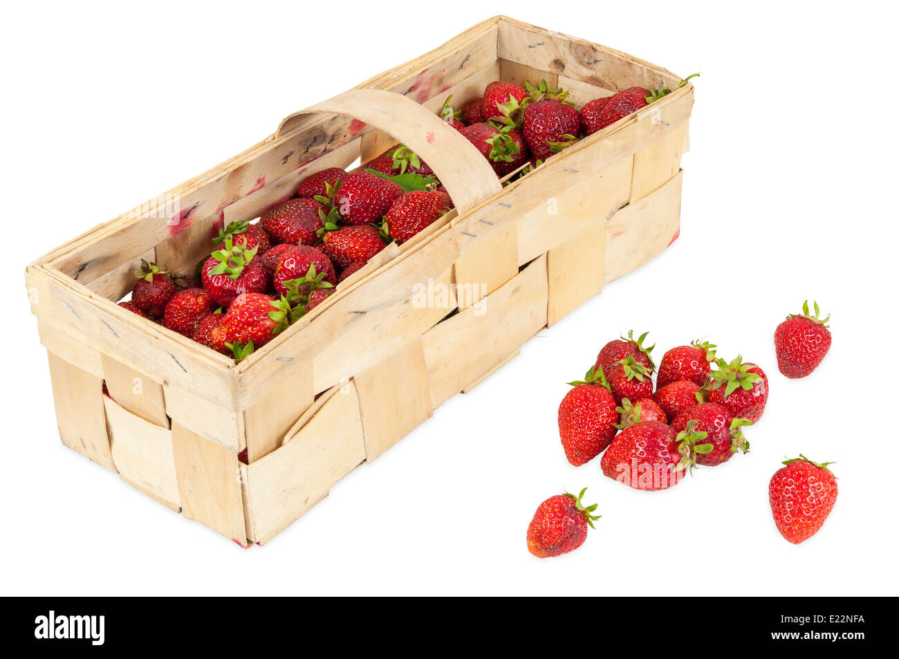 Basket of fresh strawberries isolated on white background with clipping ...