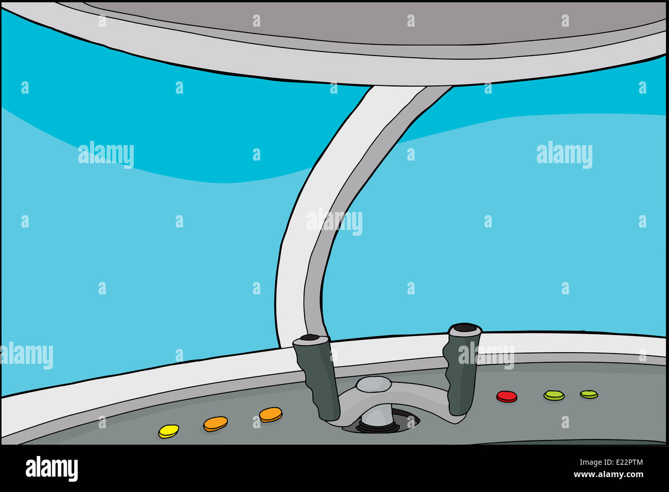 Cartoon vehicle cockpit interior with steering controls Stock Photo - Alamy