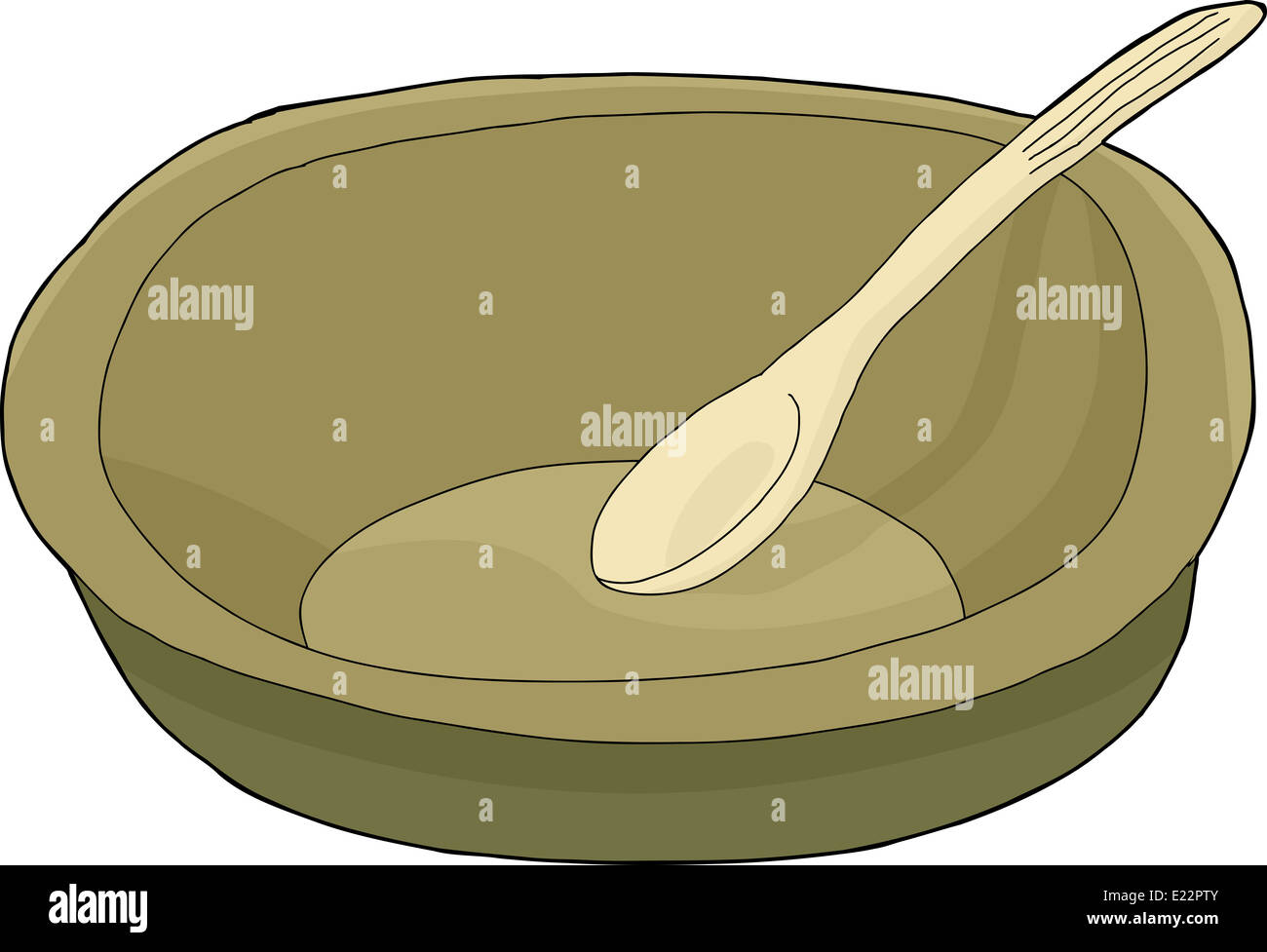 Cartoon of empty bowl with spoon on isolated background Stock Photo - Alamy