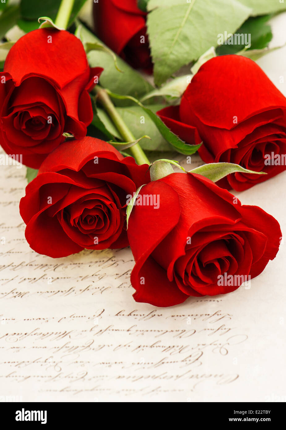 red roses and old love letters. sentimental retro style background with ...