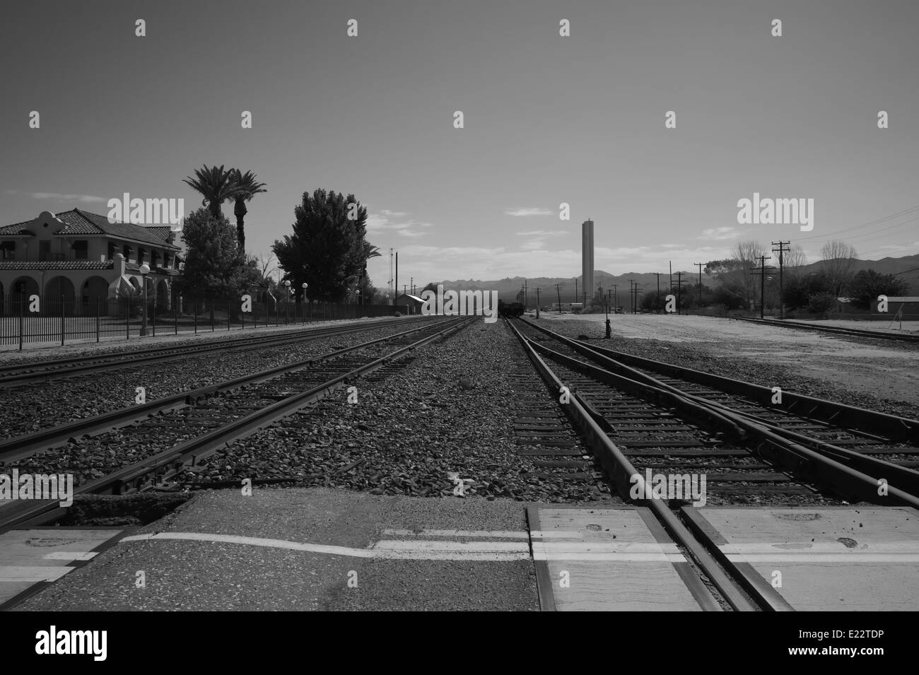 Railroad train tracks, Kelso Station, Mojave Desert, California Stock ...
