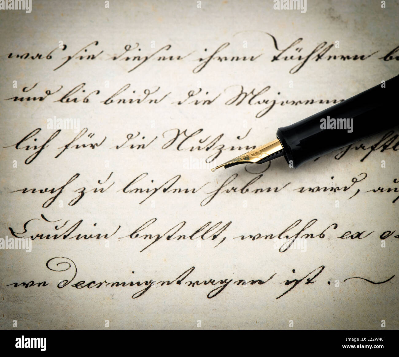 Old letter with calligraphic handwritten text and vintage ink pen ...
