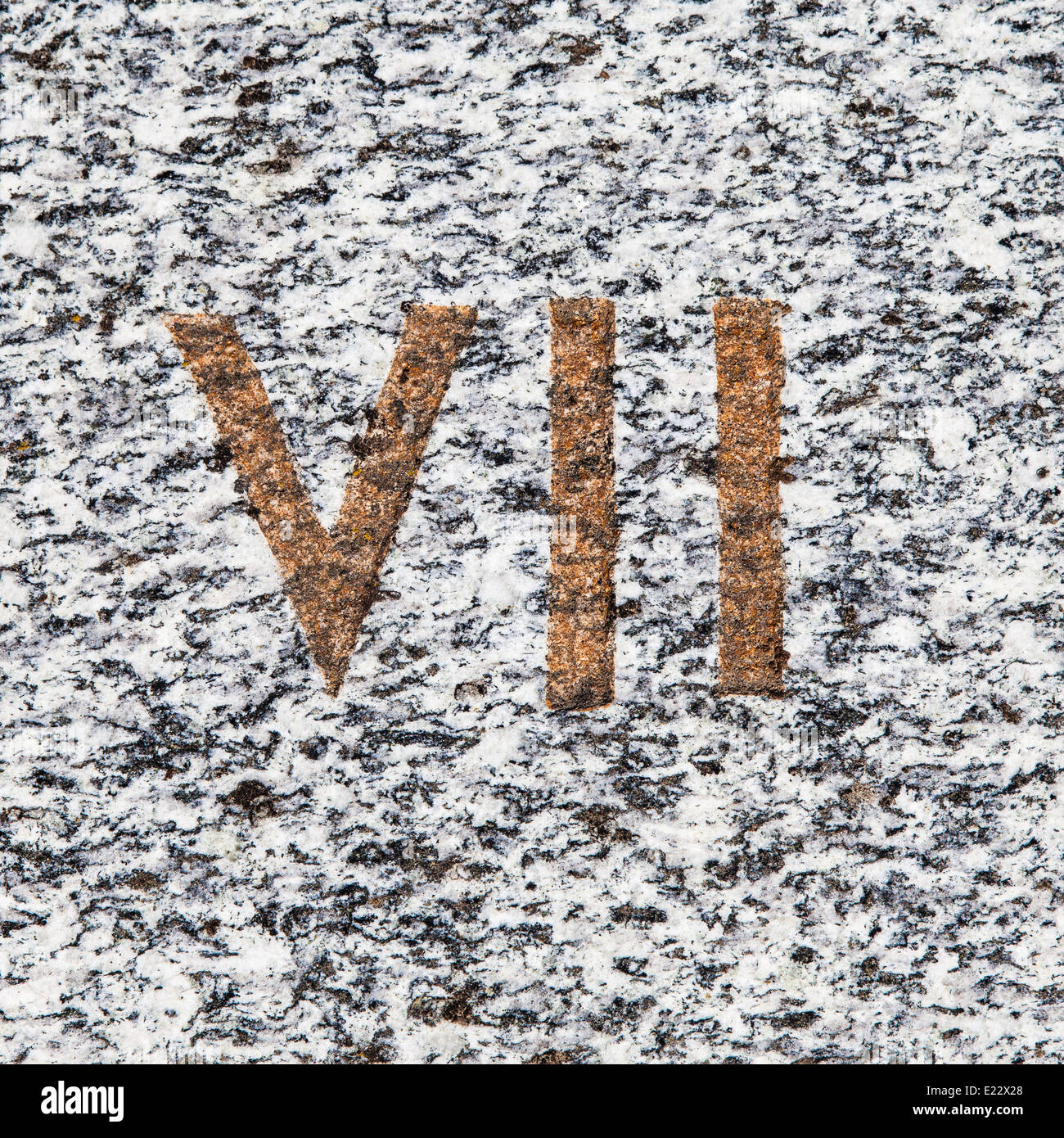 Roman numbers collection, from 1 to 7, on a real ancient granite Stock ...