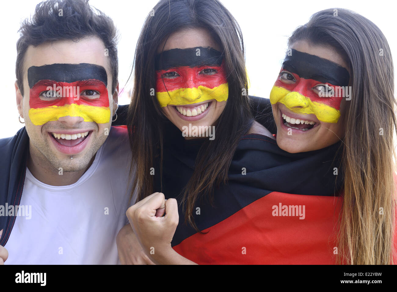 Group of happy german soccer fans commemorating victory yelling Stock ...