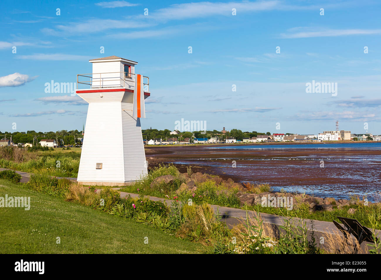 A range light or lighthouse facing south on Summerside Harbor, Prince Edward Island, Canada ...