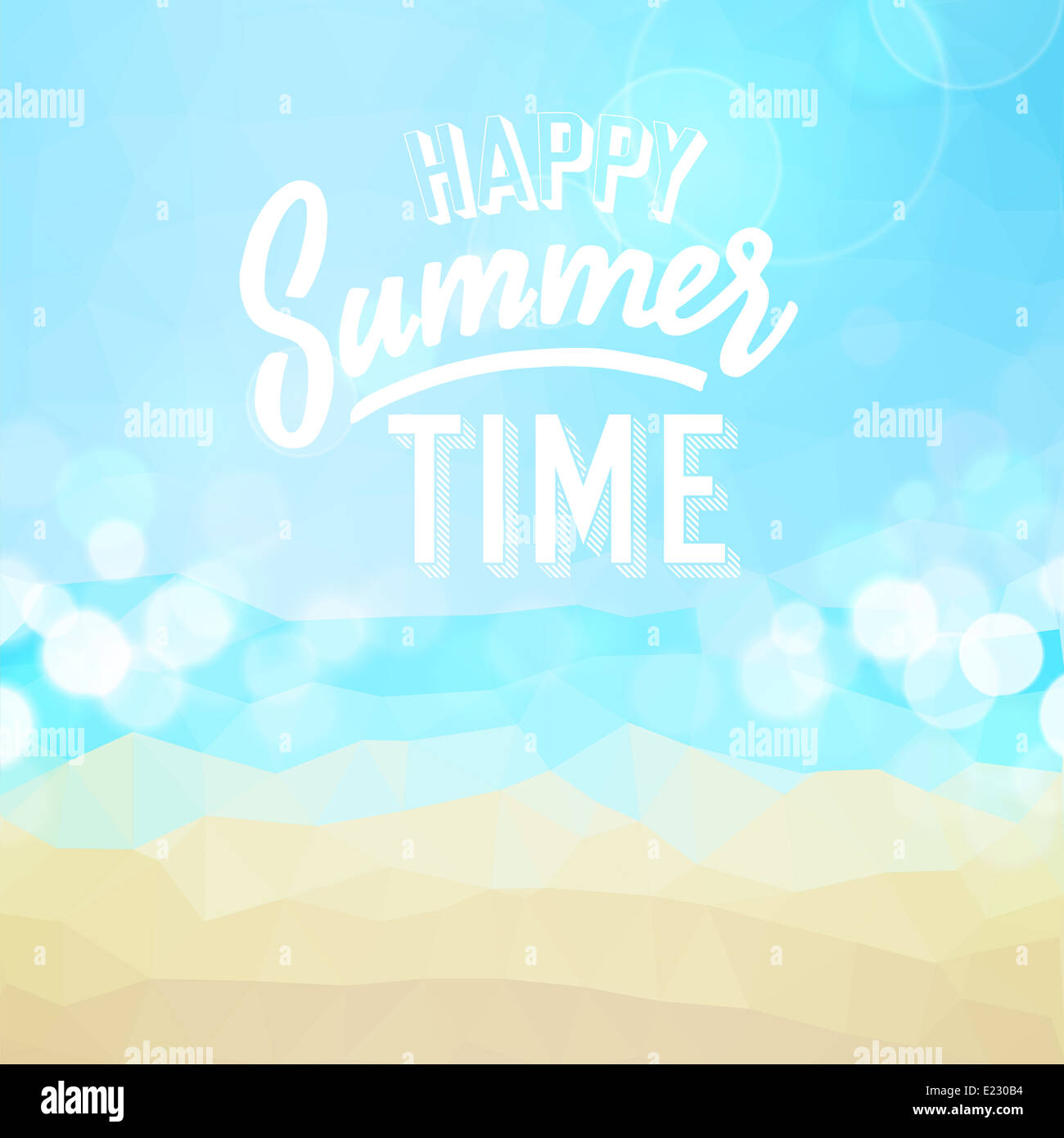 Happy summer time. Poster on tropical beach background. Raster version ...
