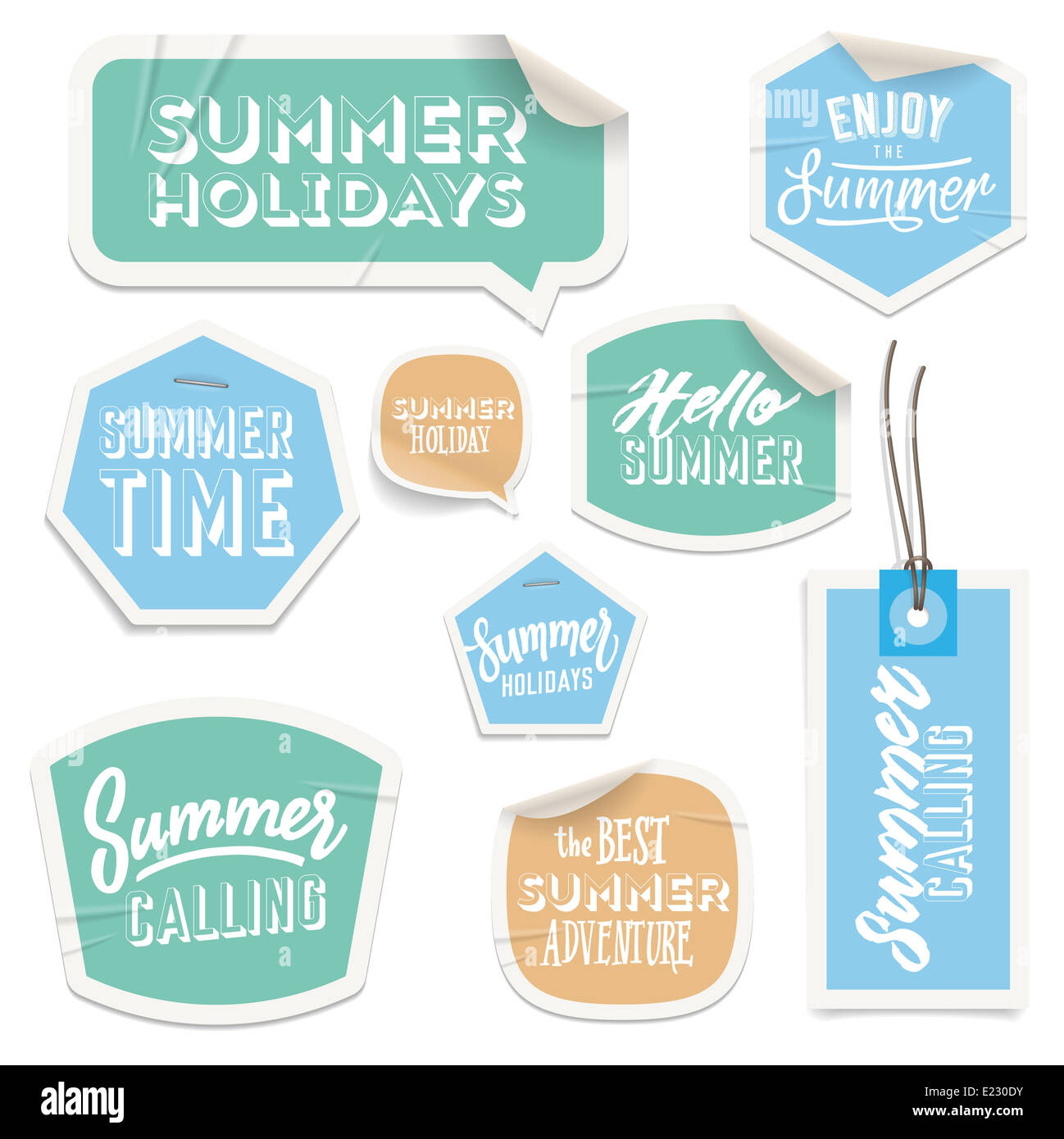 Summer holiday vacation stickers and labels design. Raster version ...