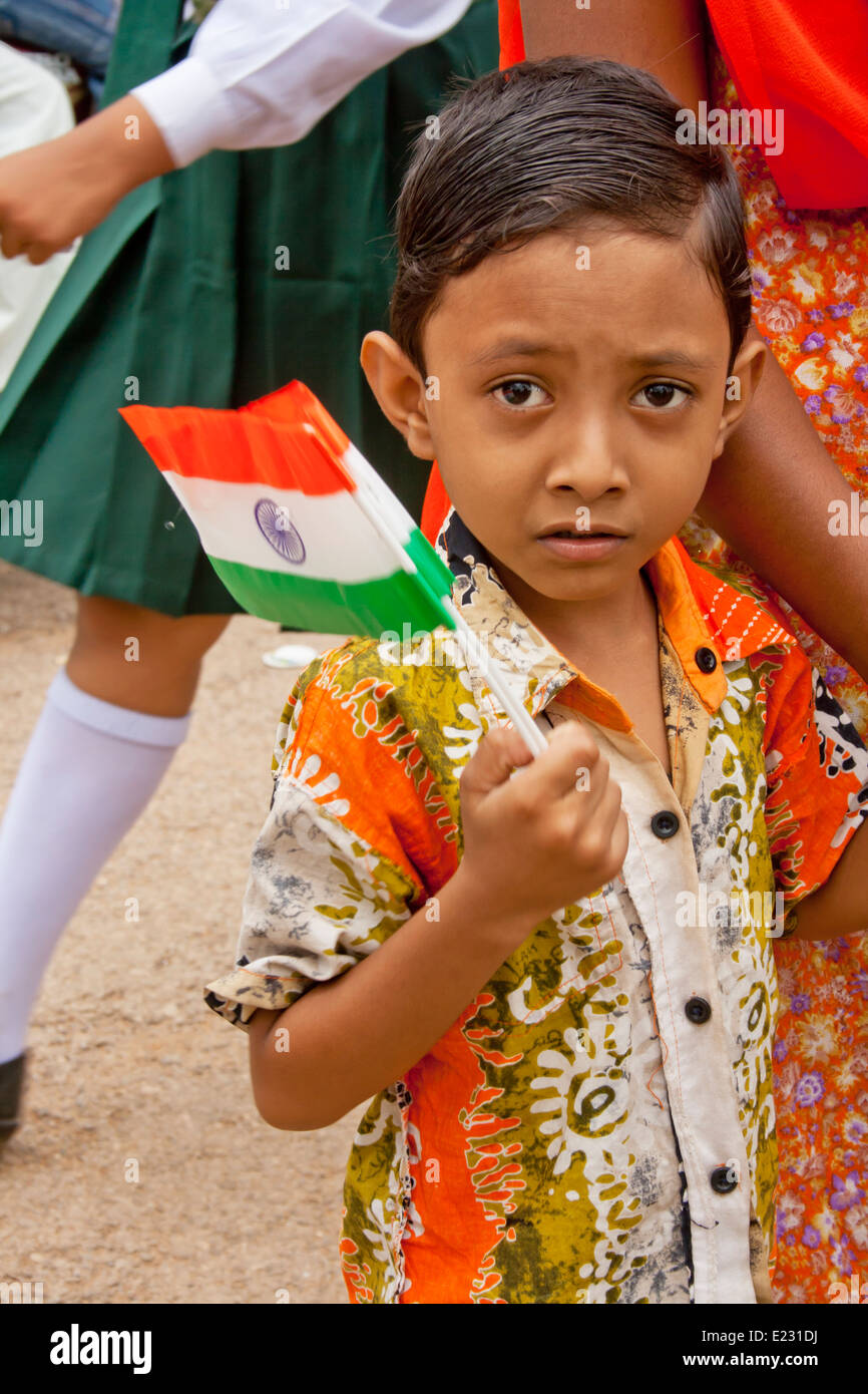 School Boy with the Indian Flag Stock Photo - Alamy