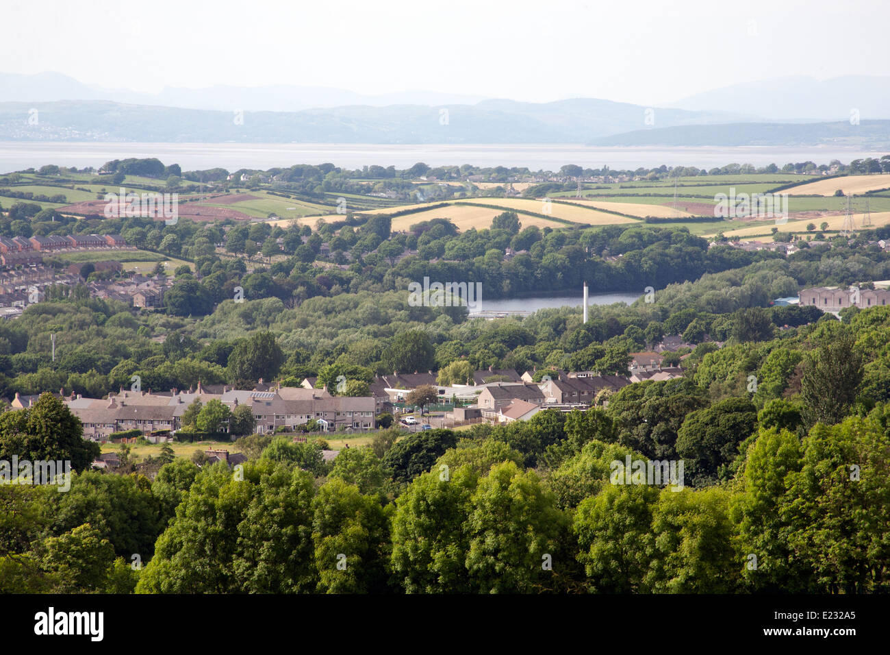 View of Lancaster and the surrounding countryside towards Morecambe Bay ...