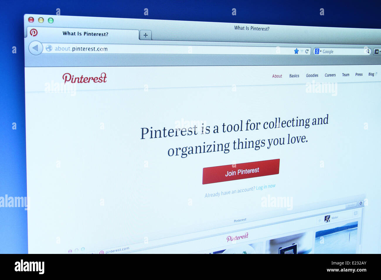 Photo of Pinterest webpage on a monitor screen. Pinterest is a social ...