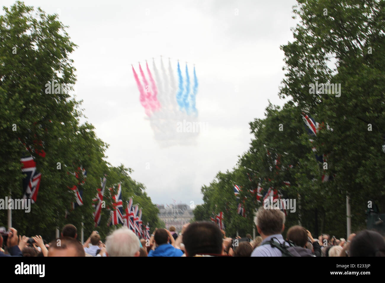 London, UK. 14th June 2014. Trooping the Colour parade Red Arrows ...