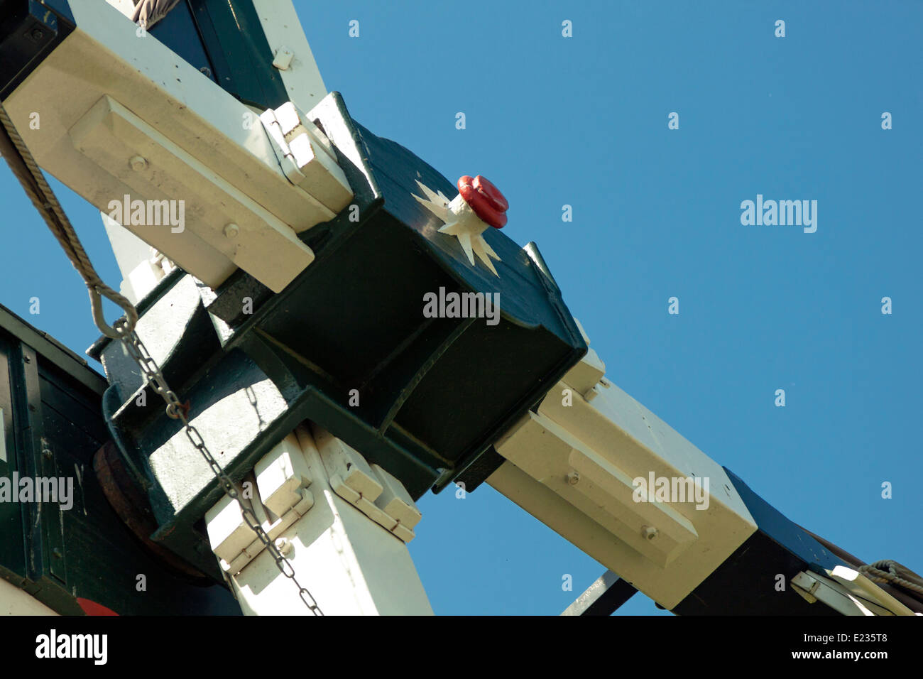 Close-up of a windshaft; the part in a windmill that carries the sails ...