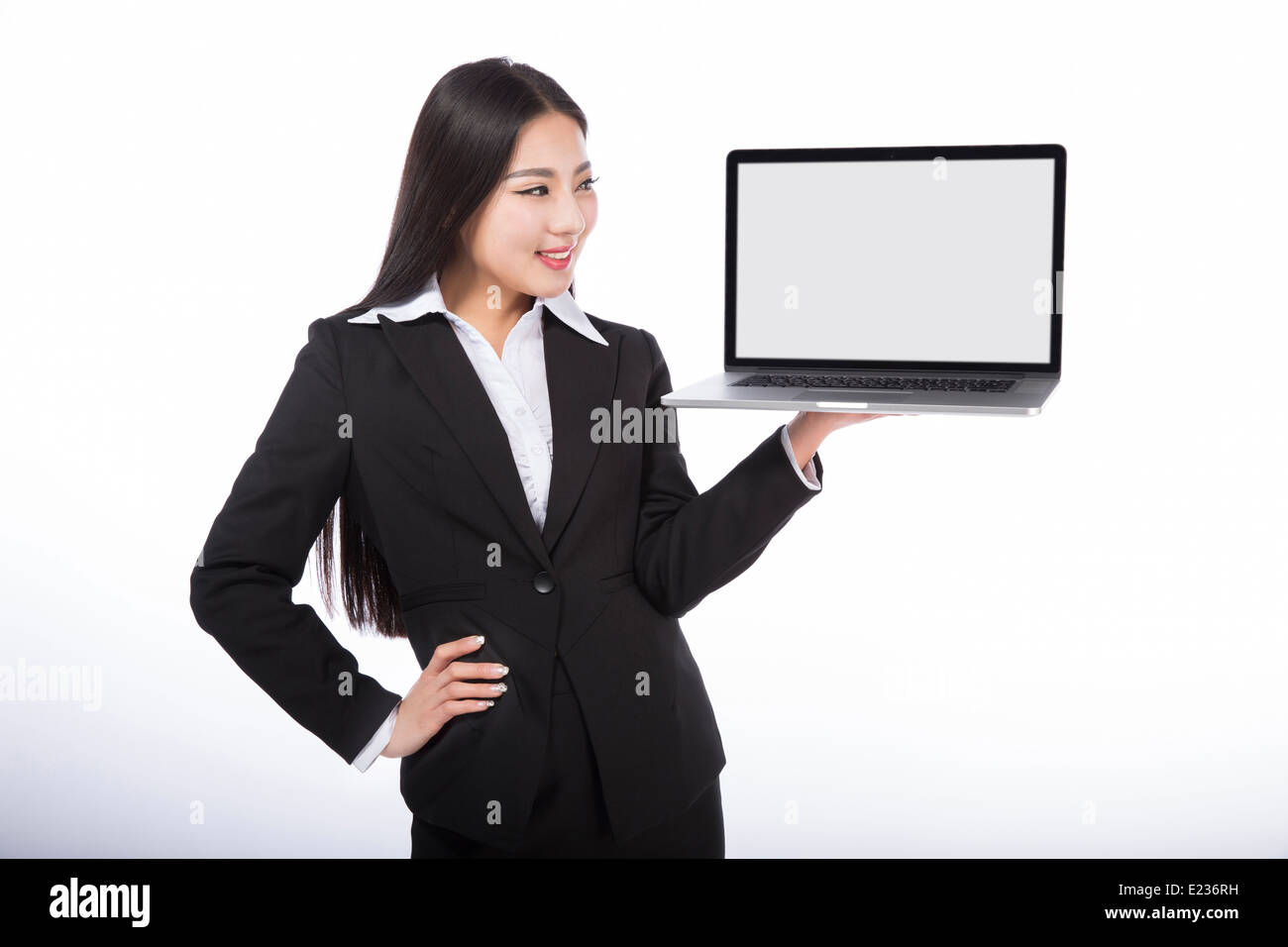 business woman and notebook. Isolated over white background Stock Photo ...
