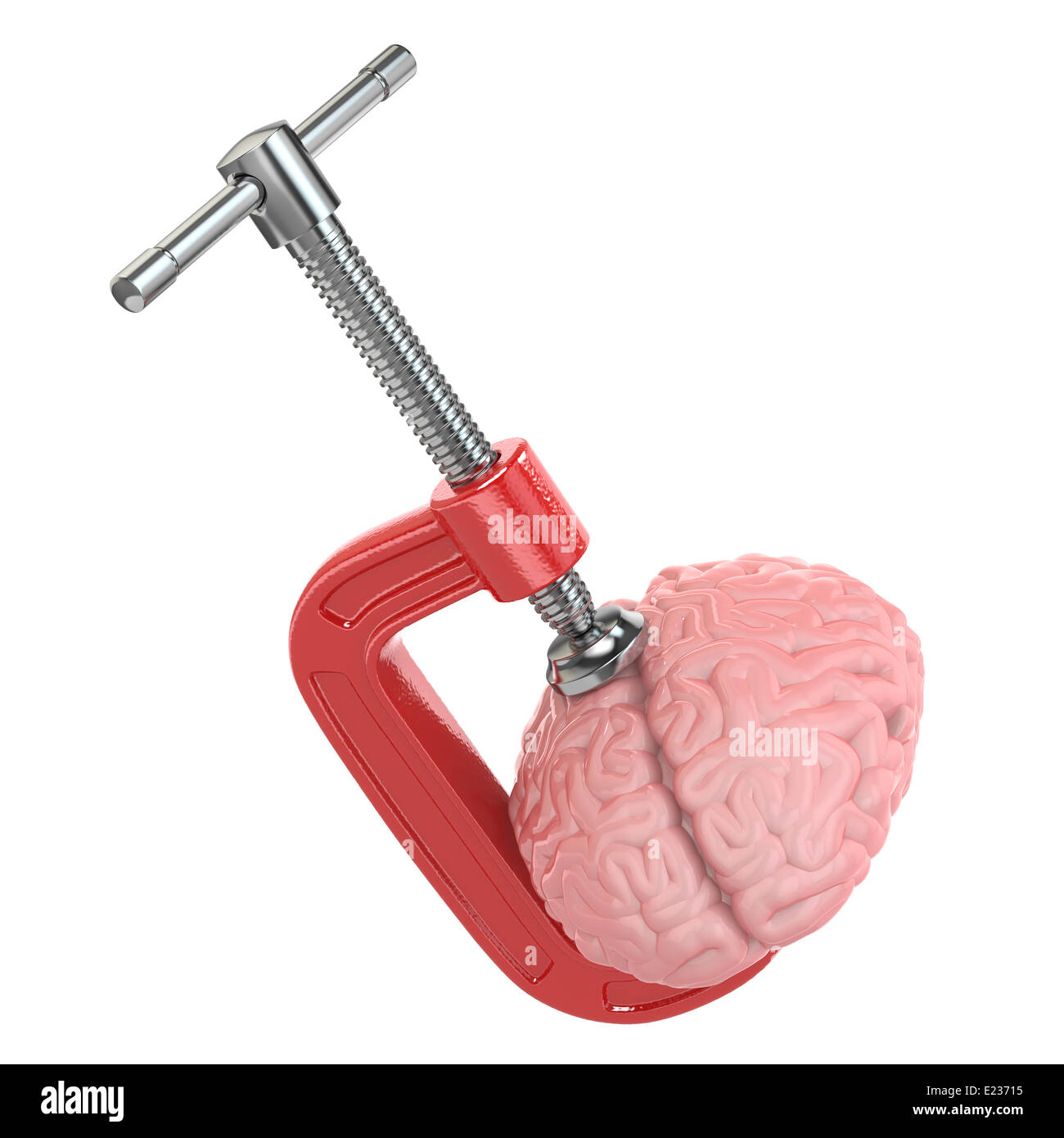 Headache or stress concept. Vise and brain.. 3d Stock Photo - Alamy