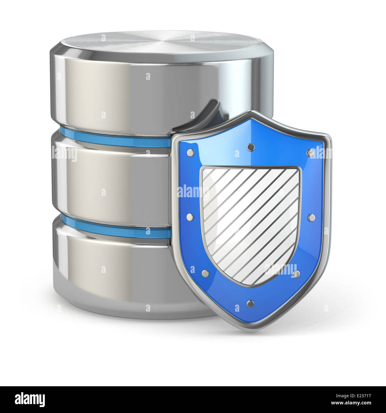Data security. Database and shield on white isolated background. 3d ...