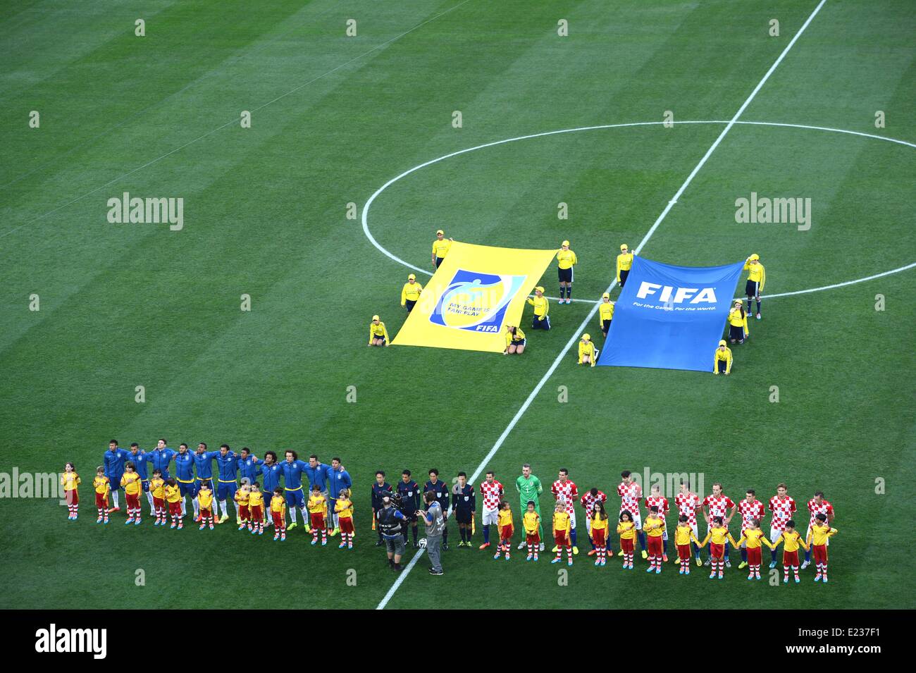 Sao Paulo, Brazil. 12th June, 2014. Two team group line-up Football ...