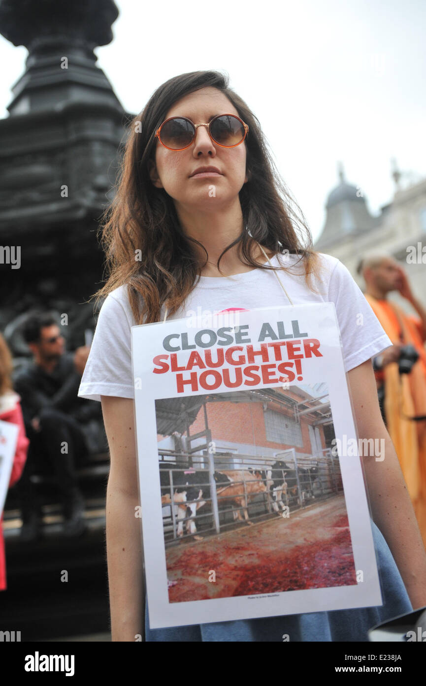 Piccadilly Circus, London, UK. 14th June 2014. Animal Aid protesters ...