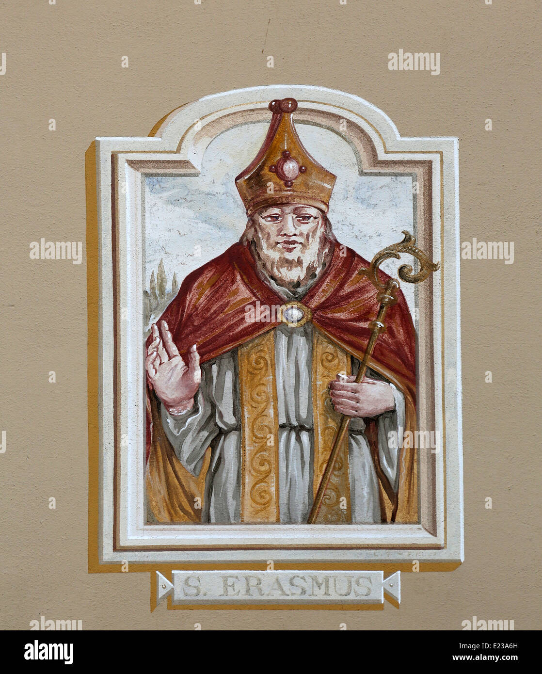 Saint Erasmus painting on the facade of the house in Rapallo Stock ...