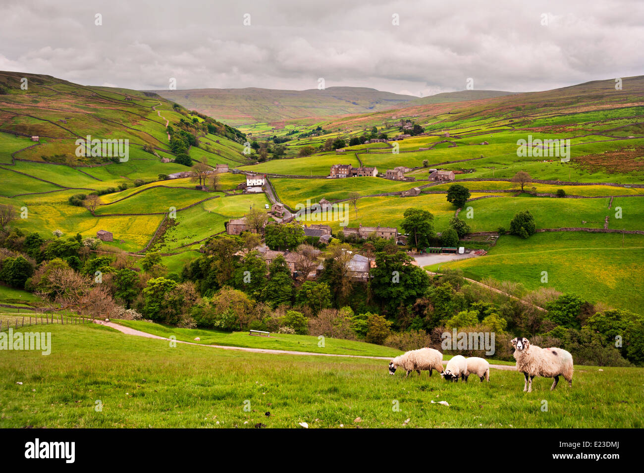 View over The Yorkshire Dales hamlet of Keld, at the junction of the ...
