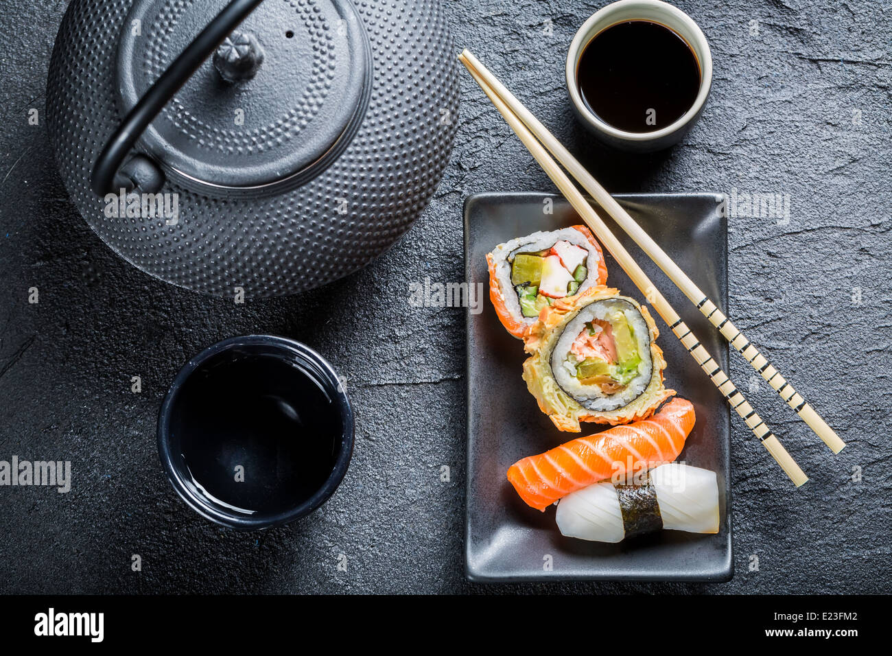 Sushi served with tea Stock Photo - Alamy