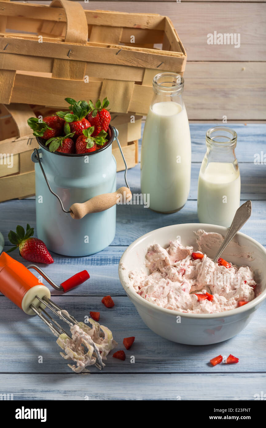 Homemade fruit ice cream production line Stock Photo - Alamy