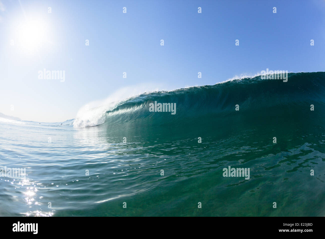 Ocean wave swimming inside closeup encounter crashing hollow blue water ...