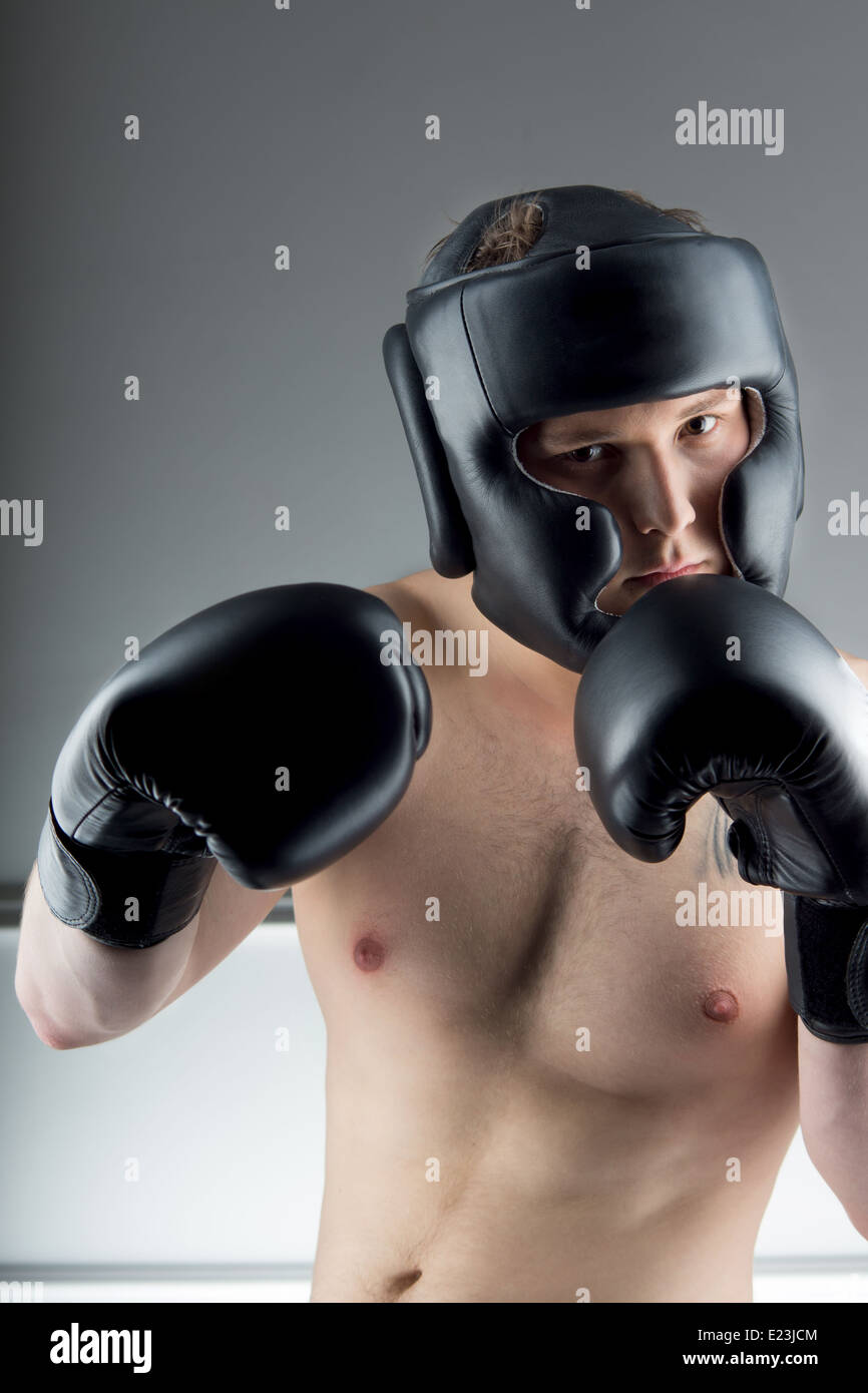 boxer with black gloves Stock Photo - Alamy