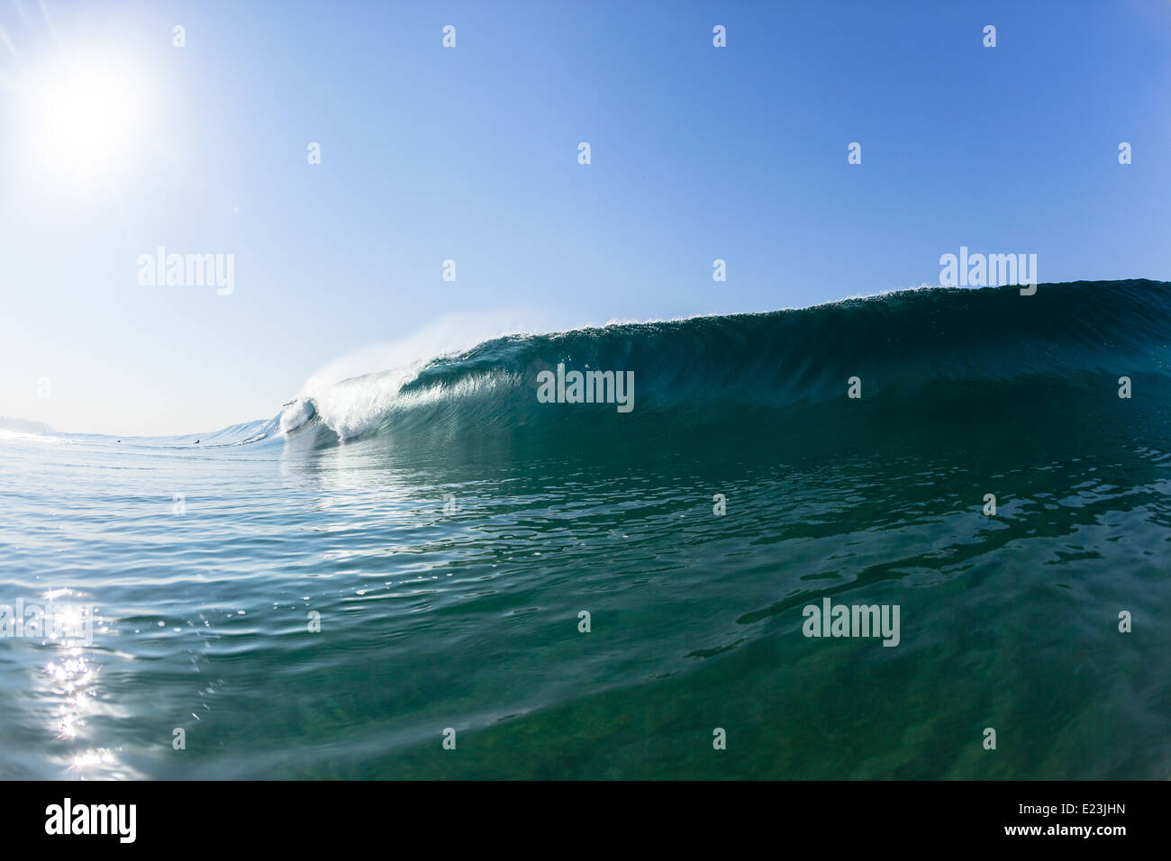 Ocean wave swimming inside closeup encounter crashing hollow blue water ...