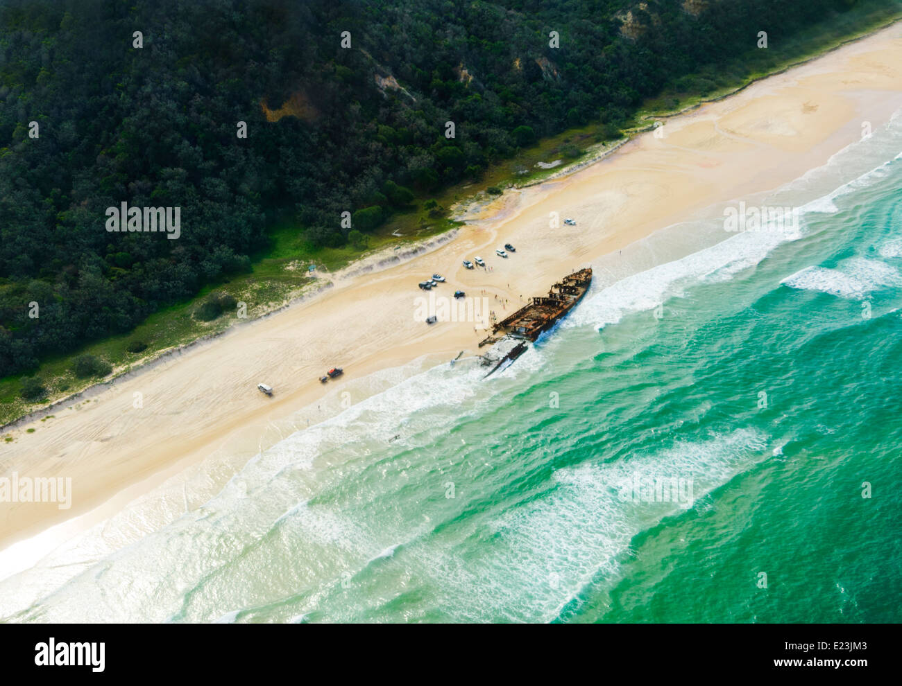 Aerial view of the Maheno Shipwreck which was washed ashore on Fraser ...