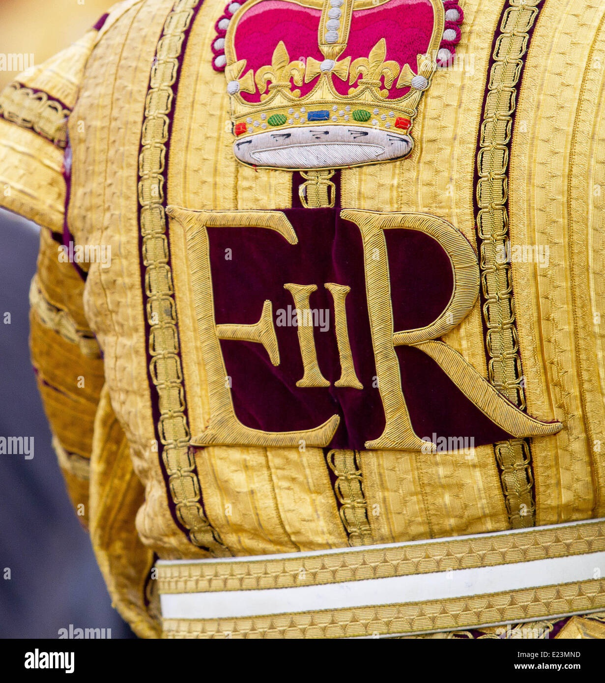 London, Britain. 14th June, 2014. A crown and the cypher EIIR (which ...