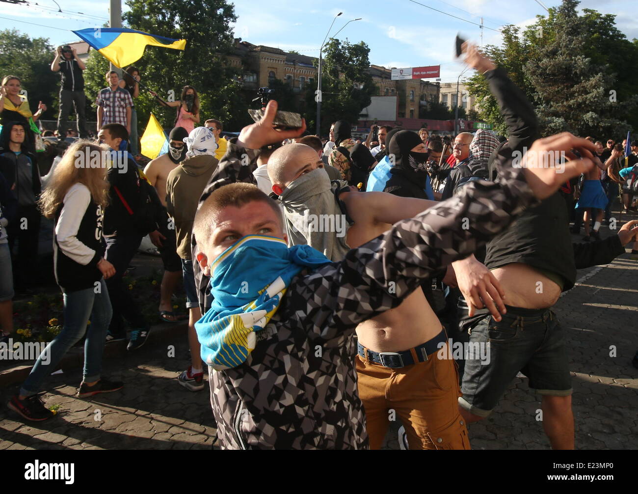 Kiev, Ukraine. 14th June, 2014. Citizens of Kiev protest in front of ...
